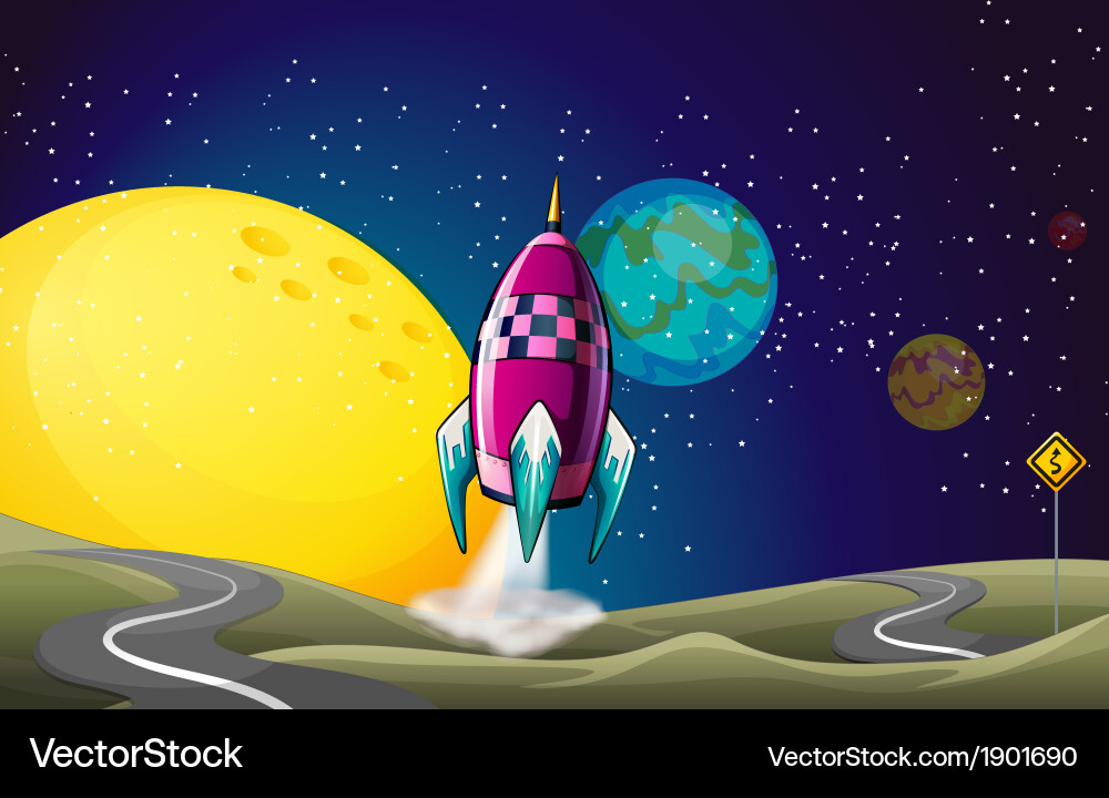 A spaceship in the outerspace near moon Royalty Free Vector