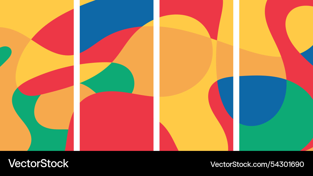 Four panels with abstract shapes in red yellow Vector Image