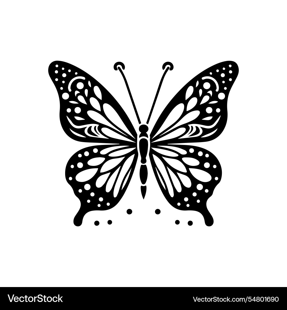 Intricate black butterfly design Royalty Free Vector Image
