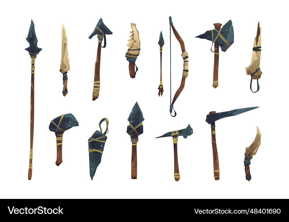 Prehistoric weapon cartoon primitive caveman Vector Image