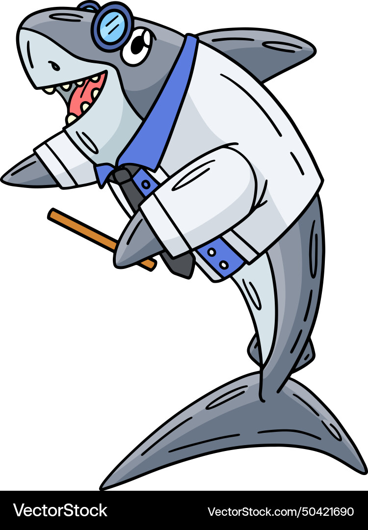 Professor shark cartoon colored clipart Royalty Free Vector