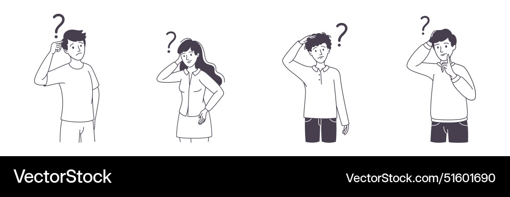 Question with thoughtful man and woman scratching Vector Image
