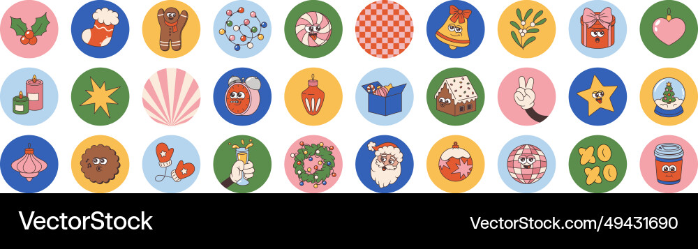Retro Christmas Sticker Pack Royalty Free Vector Image