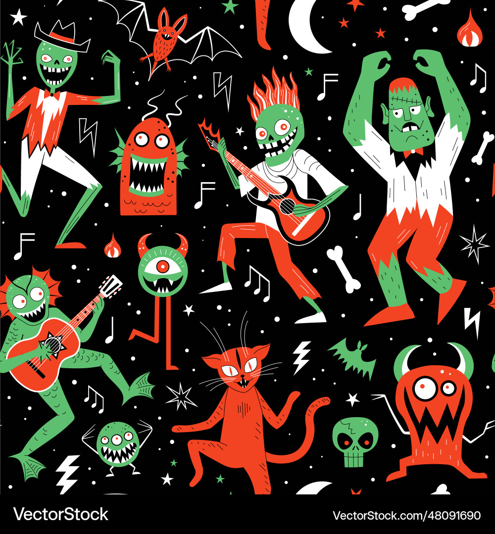 Rocking monster mash halloween festive pattern Vector Image