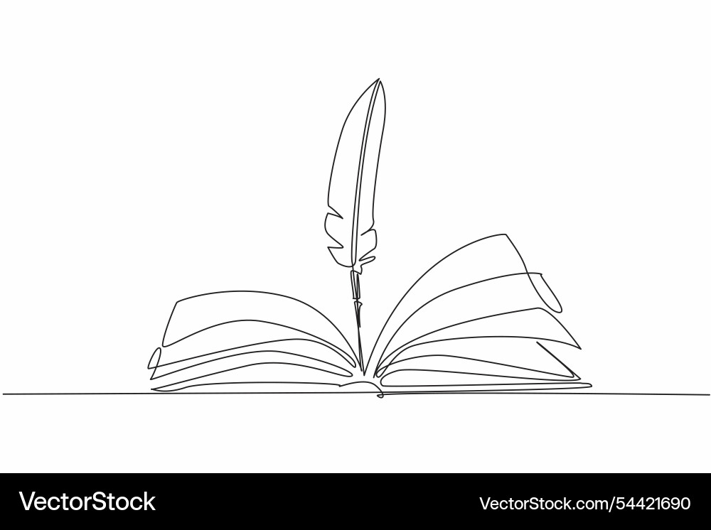 Single one line drawing quill in the middle Vector Image