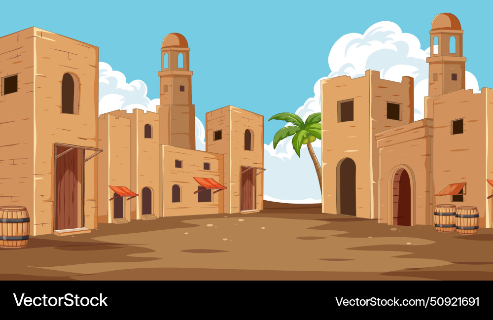 A quiet desert village scene Royalty Free Vector Image