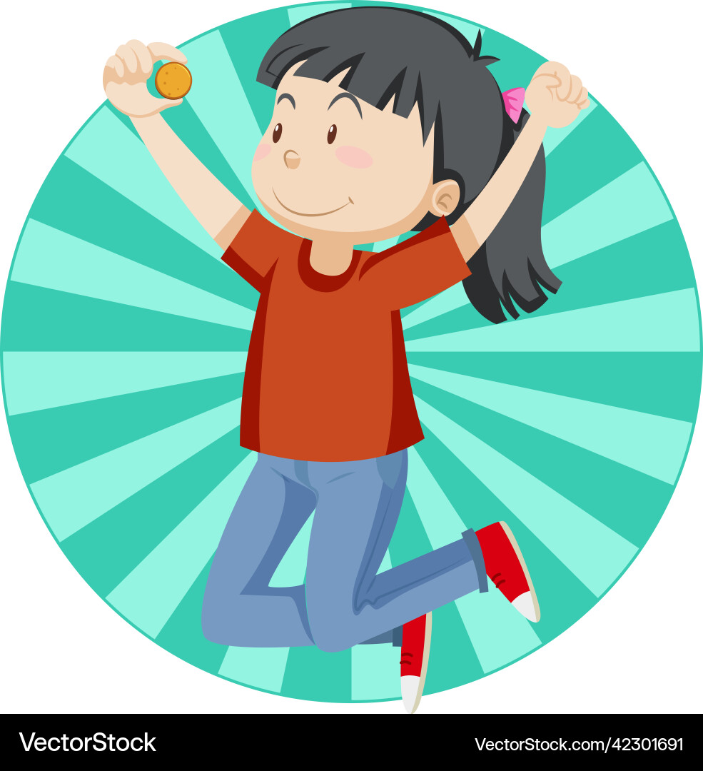 Active girl simple cartoon character Royalty Free Vector