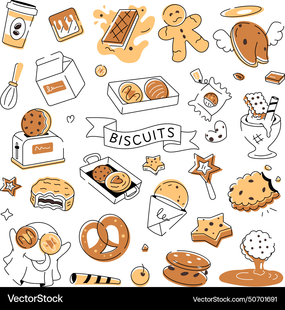 Doodle style cookie pattern depicting various type