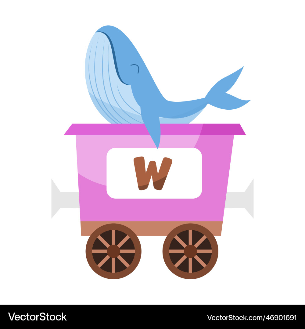 Letter w whale cute animal in colorful alphabet Vector Image
