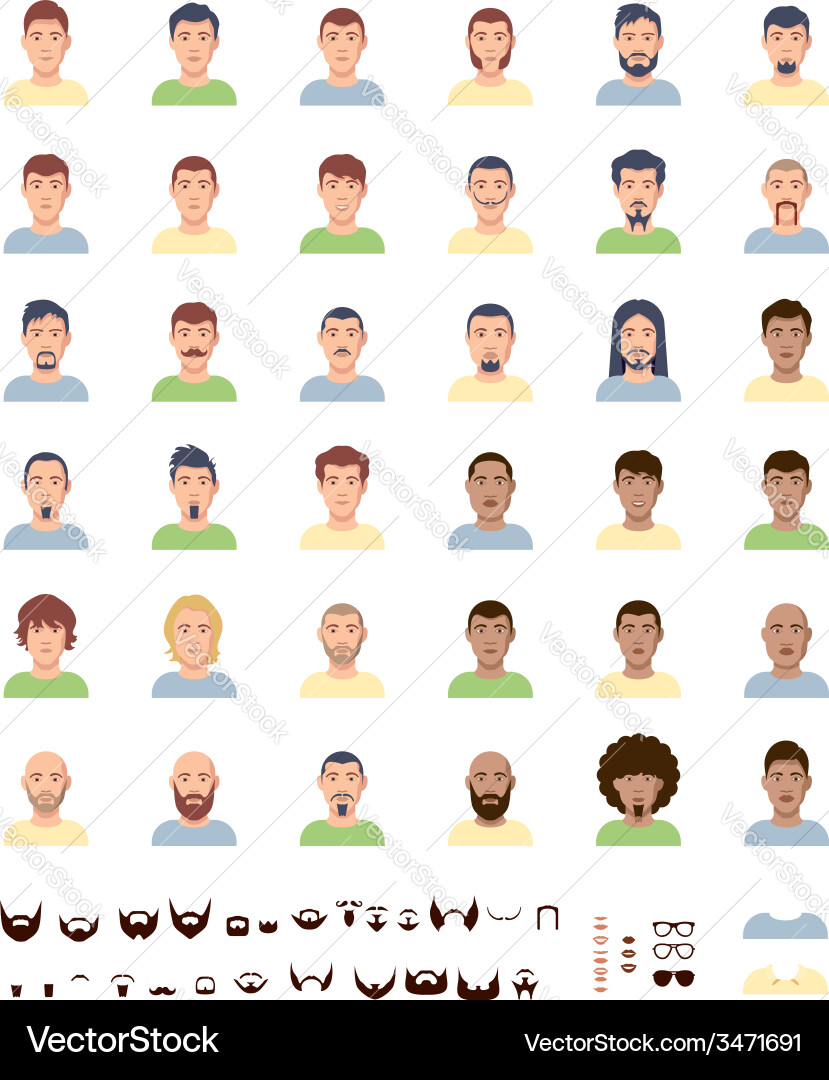 Men faces flat icon set Royalty Free Vector Image