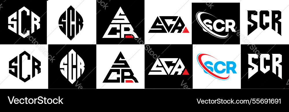 Scr letter logo design in six style polygon Vector Image