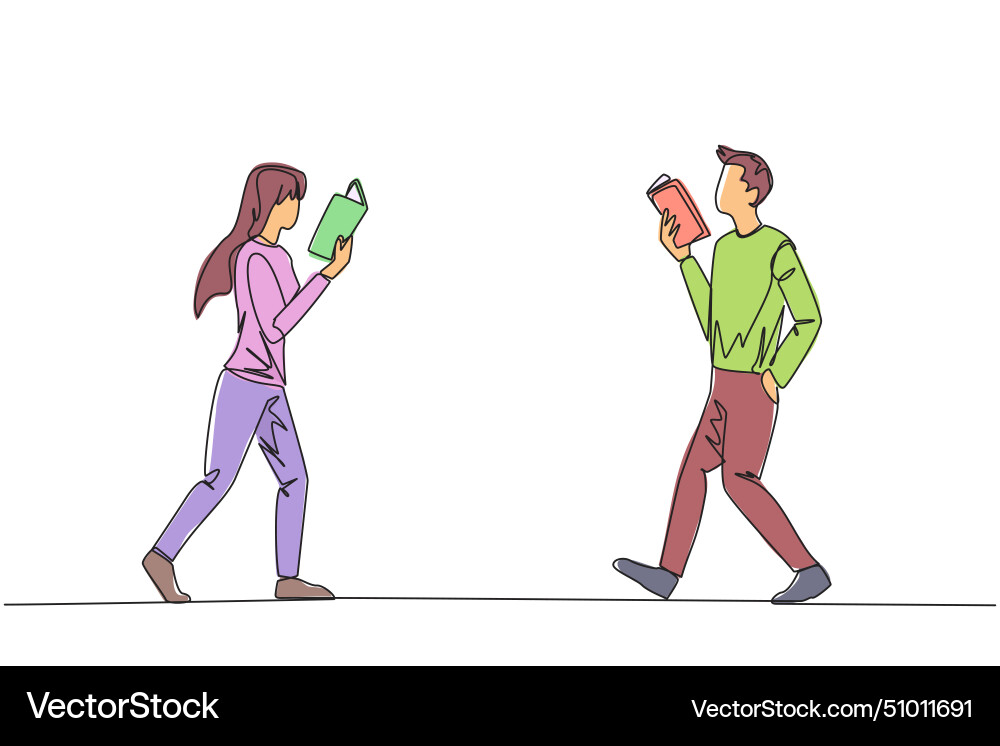 Single continuous line drawing man and woman Vector Image