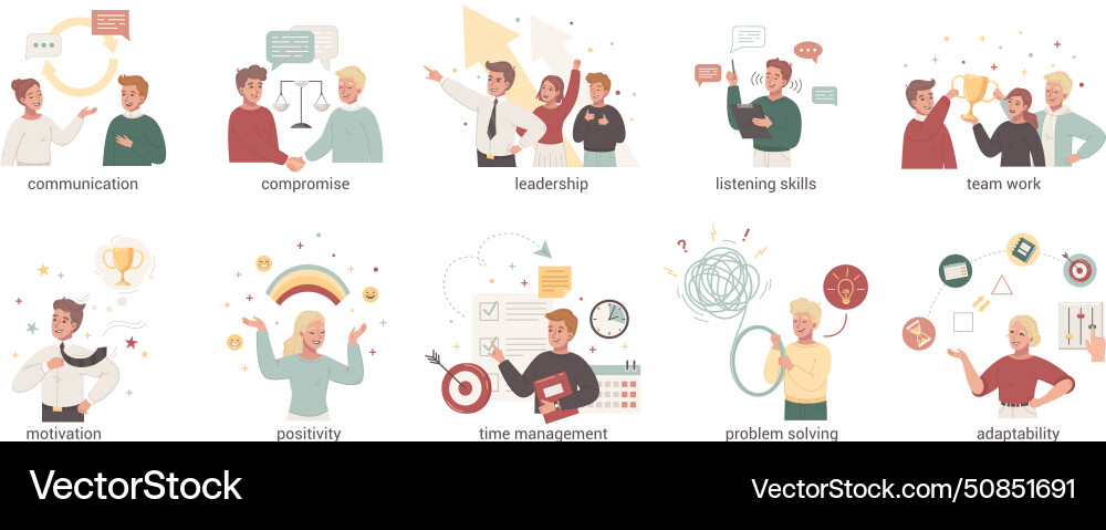 Soft skills cartoon set Royalty Free Vector Image