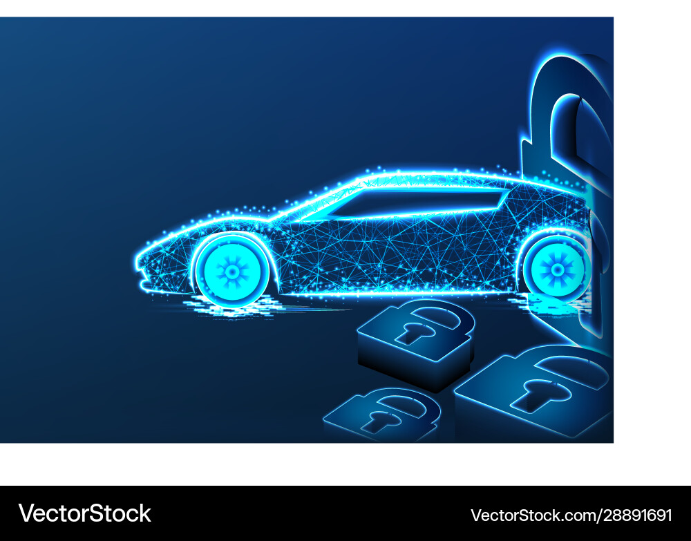 Sport car and padlock security concept form lines Vector Image