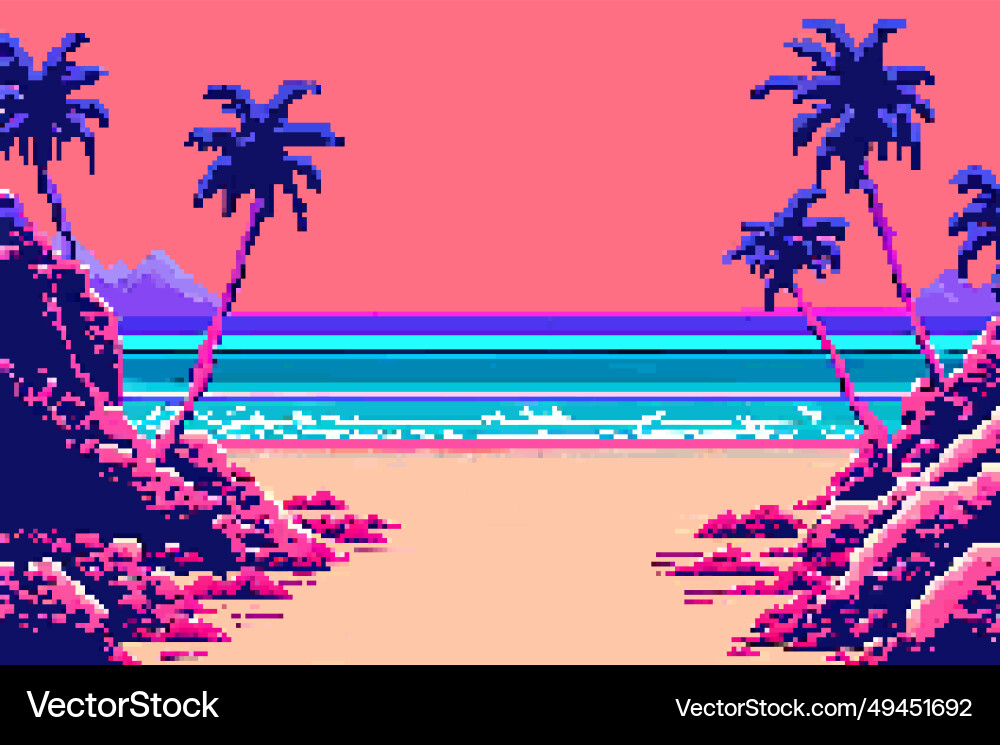 8-bit Summer Beach Pixel Art Royalty Free Vector Image