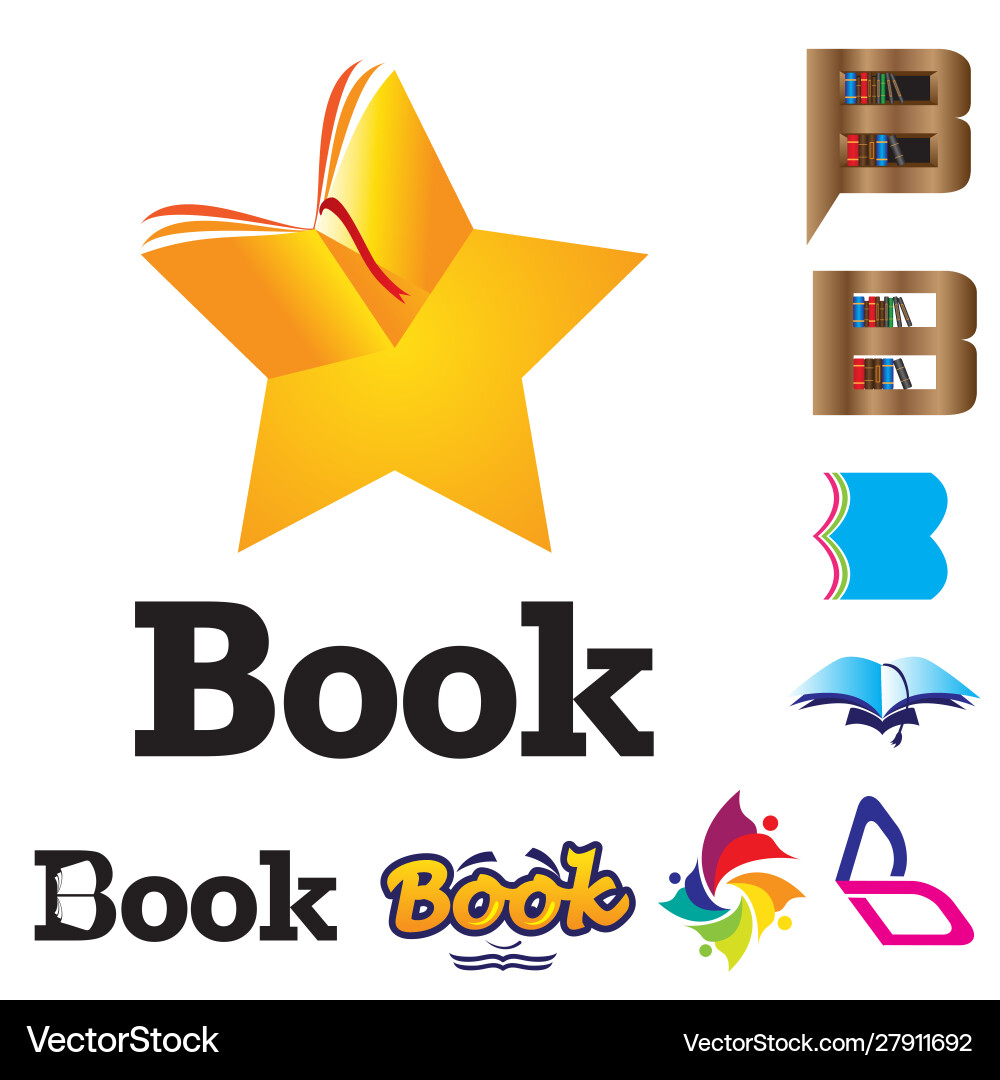 B logos and icons book theme set Royalty Free Vector Image