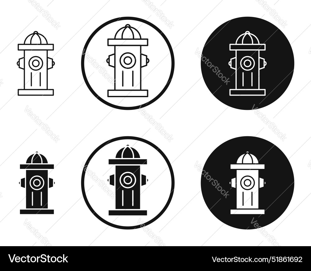 Fire hydrant icon set in black and white outlines Vector Image