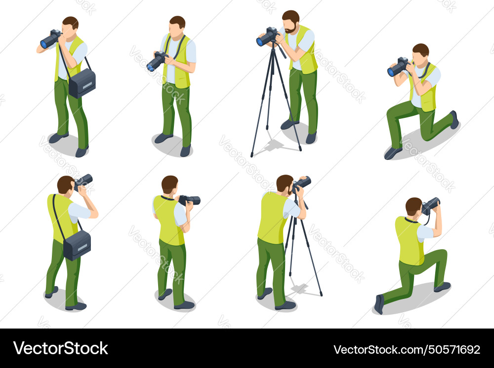 Isometric man photographer with dslr cameraon Vector Image