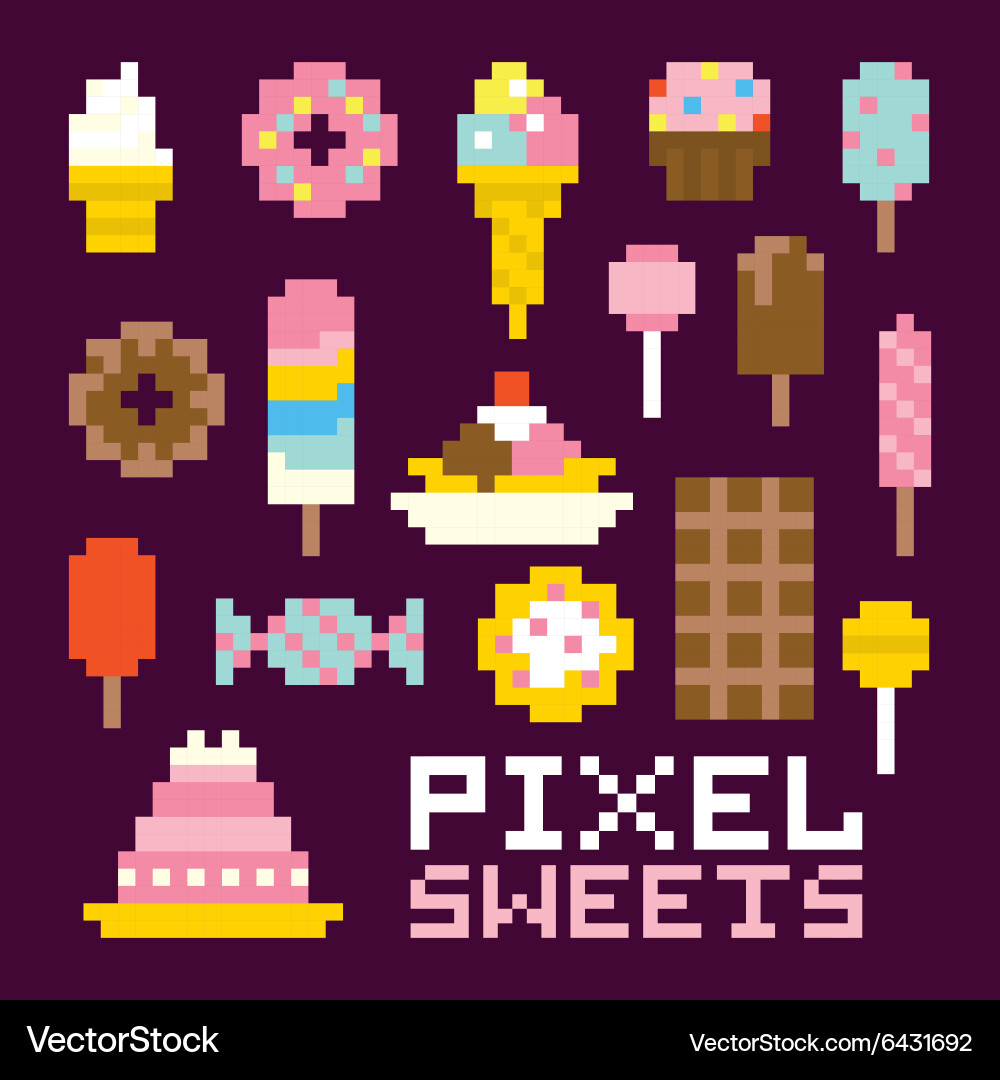 Pixel art isolated sweets set Royalty Free Vector Image