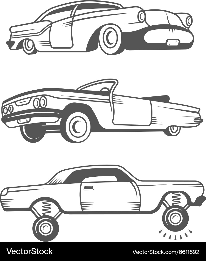 Set vintage old cars Royalty Free Vector Image