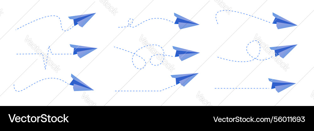 Blue paper plane arrows and dotted line paths Vector Image