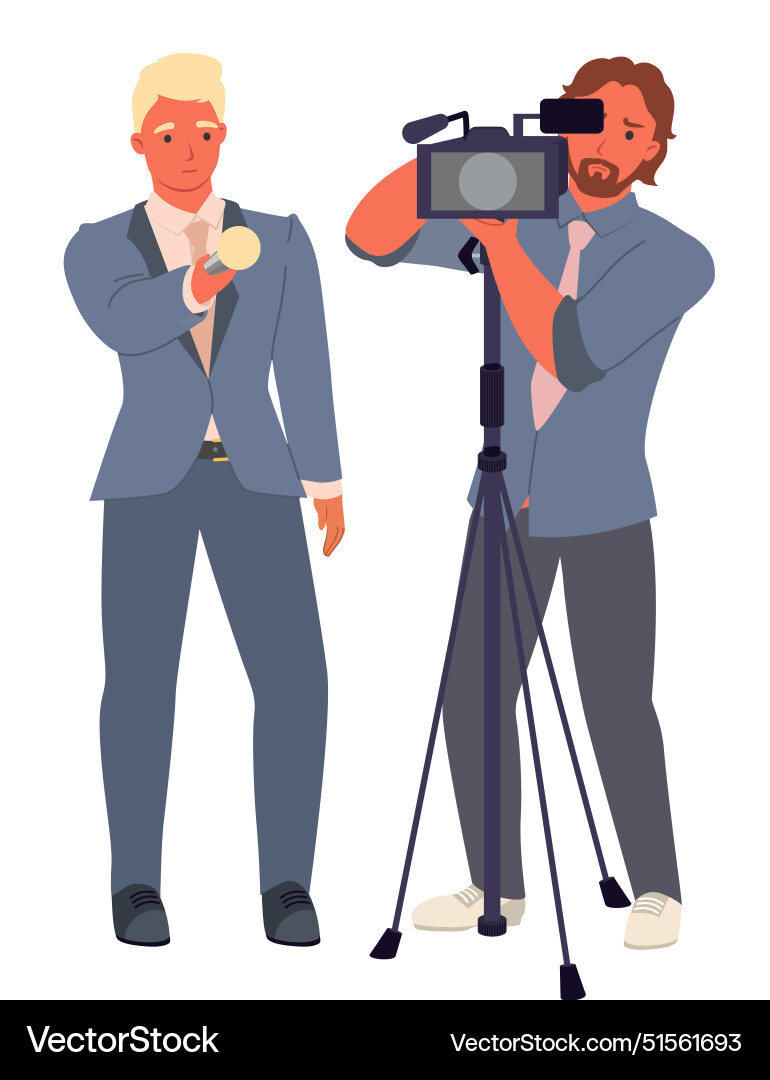 Journalist and cameraman creating tv broadcast Vector Image