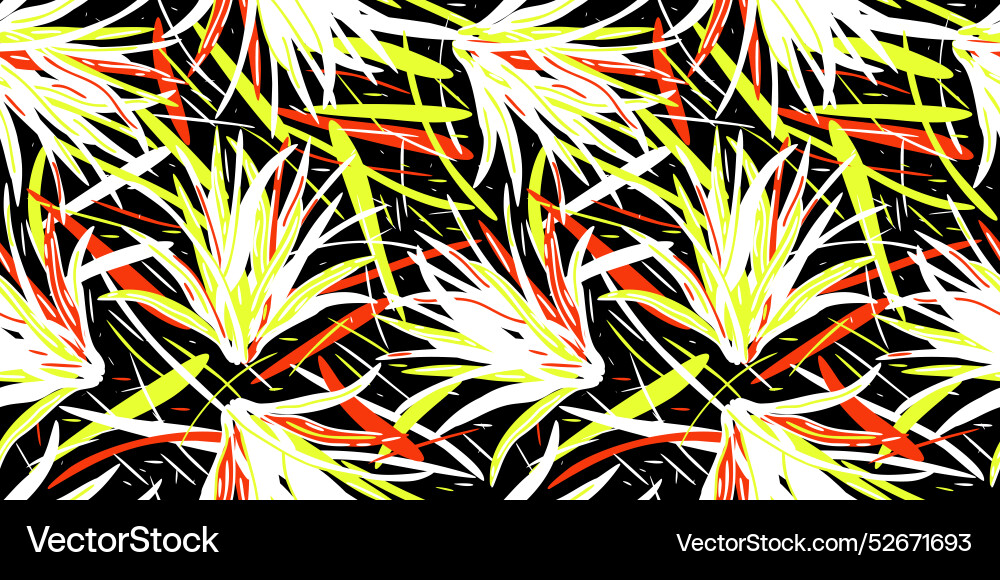 Seamless pattern with bright long exotic leaves Vector Image