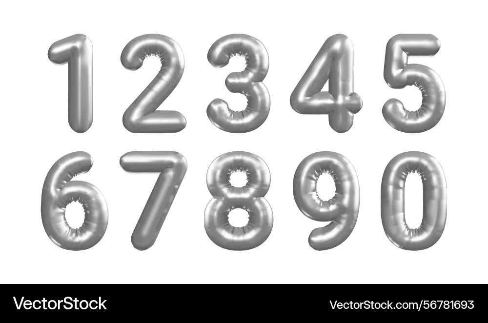 Silver numbers inflated balloon 3d foil balloons Vector Image