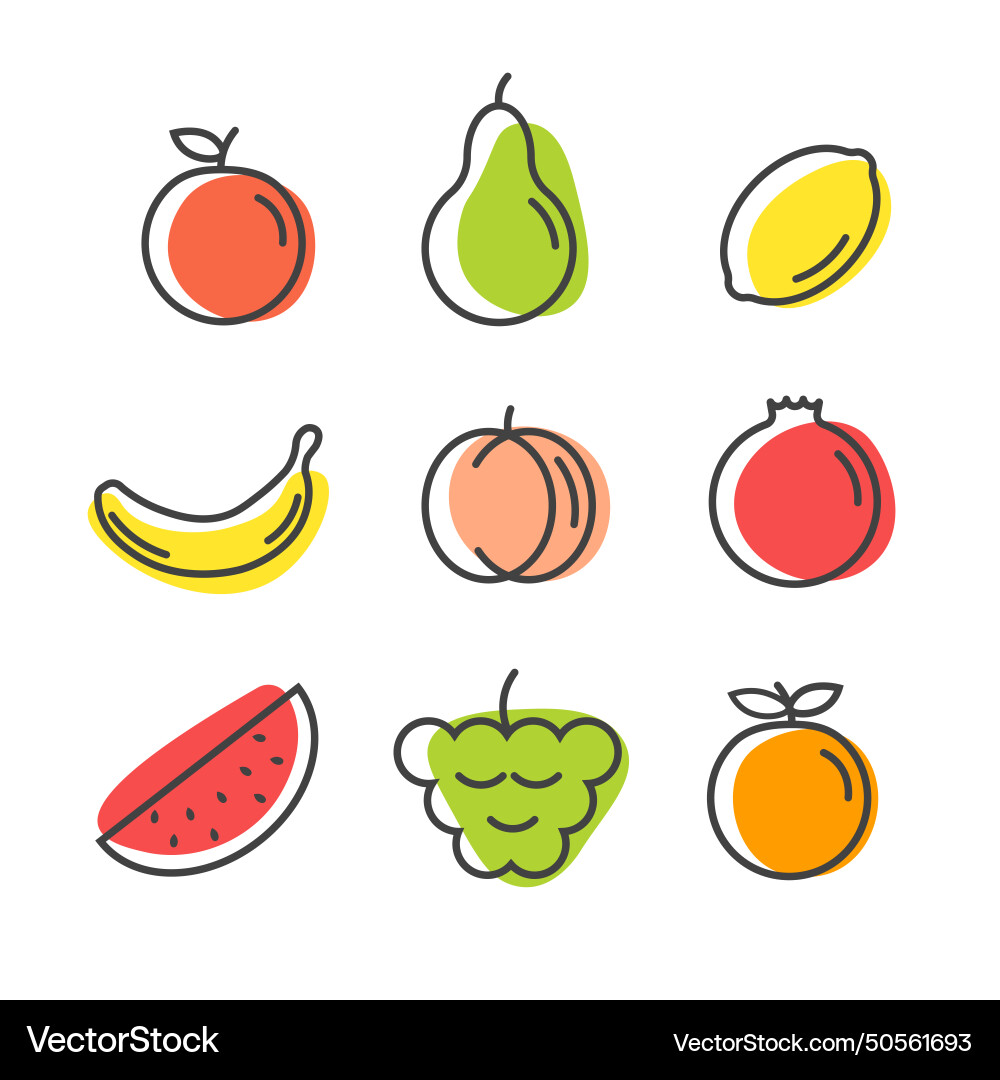 Tropical outline fruits with colour Royalty Free Vector