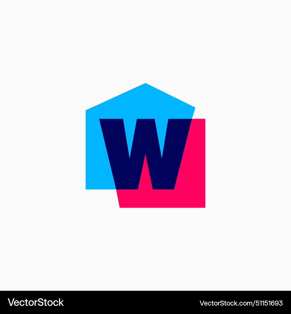 W letter house overlapping color monogram home Vector Image