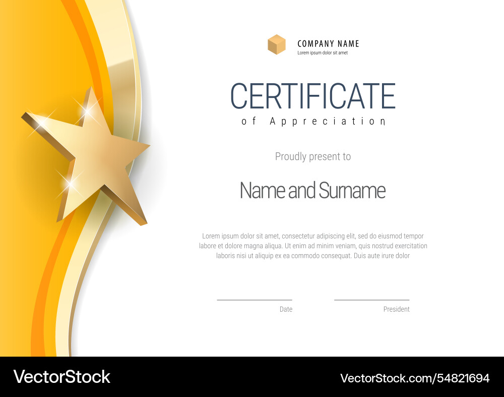 Award certificate with a star design in orange Vector Image