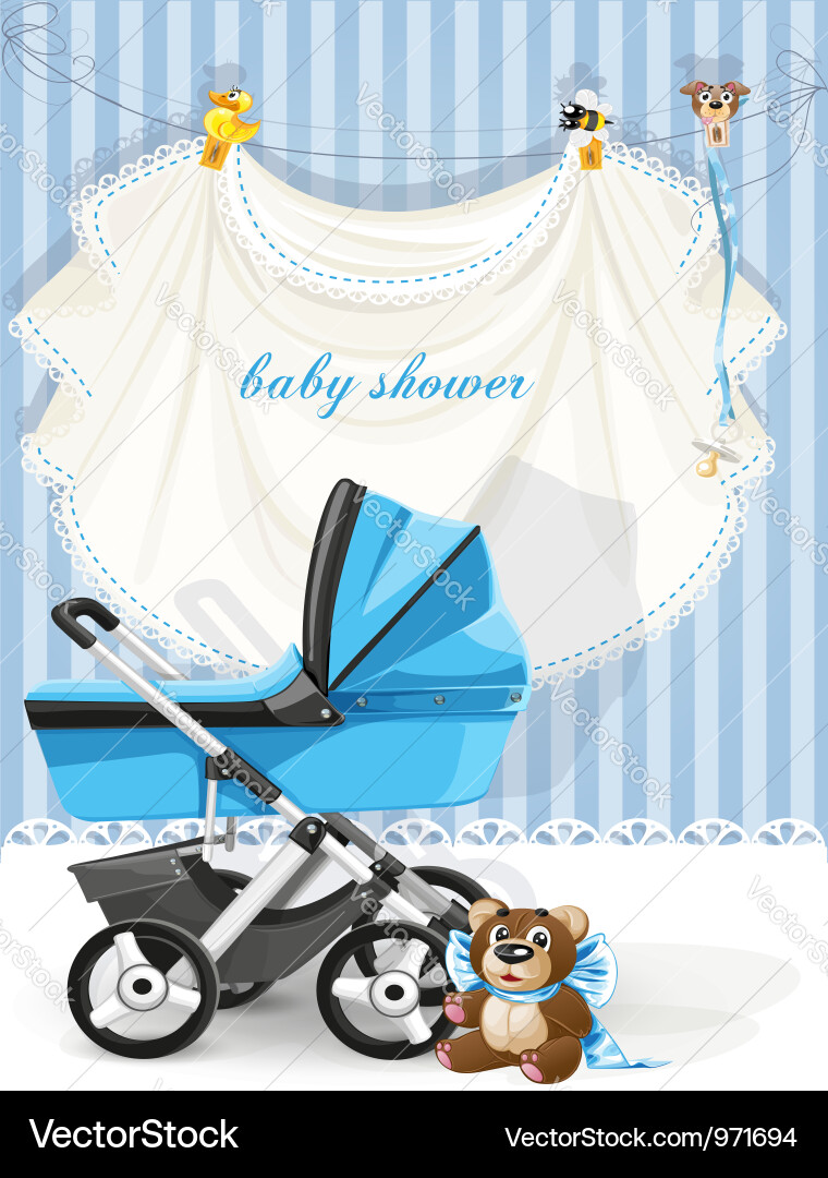 Baby shower blue card Royalty Free Vector Image