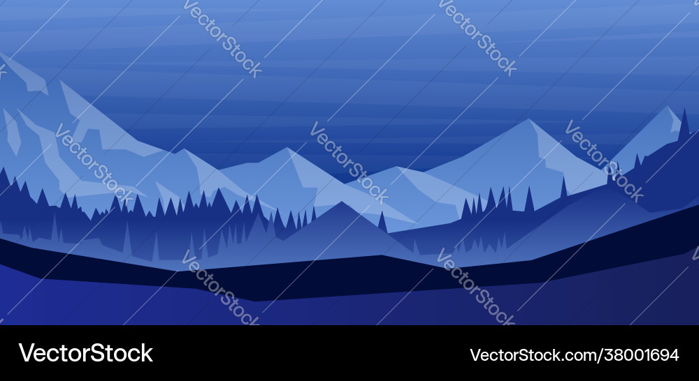 Cartoon mountain landscape with pine trees Vector Image