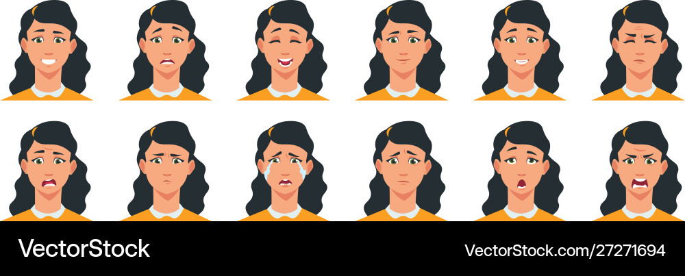 Face expression cartoon girl character with sad Vector Image