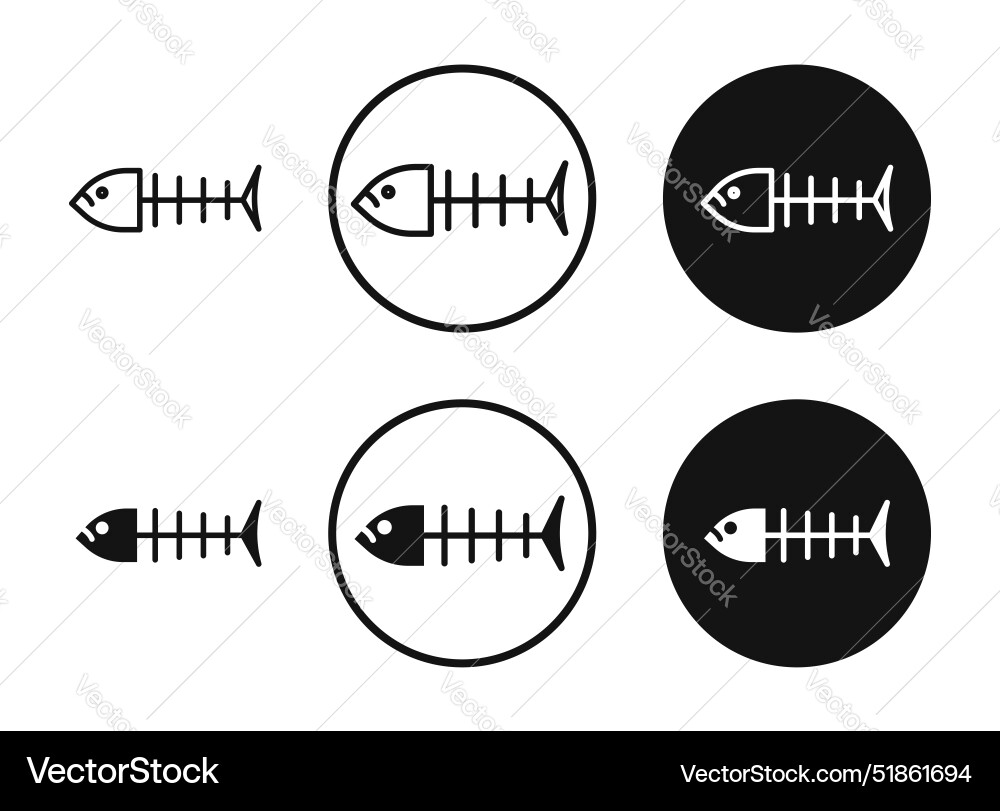 Fish bones icon set in black and white outlines Vector Image