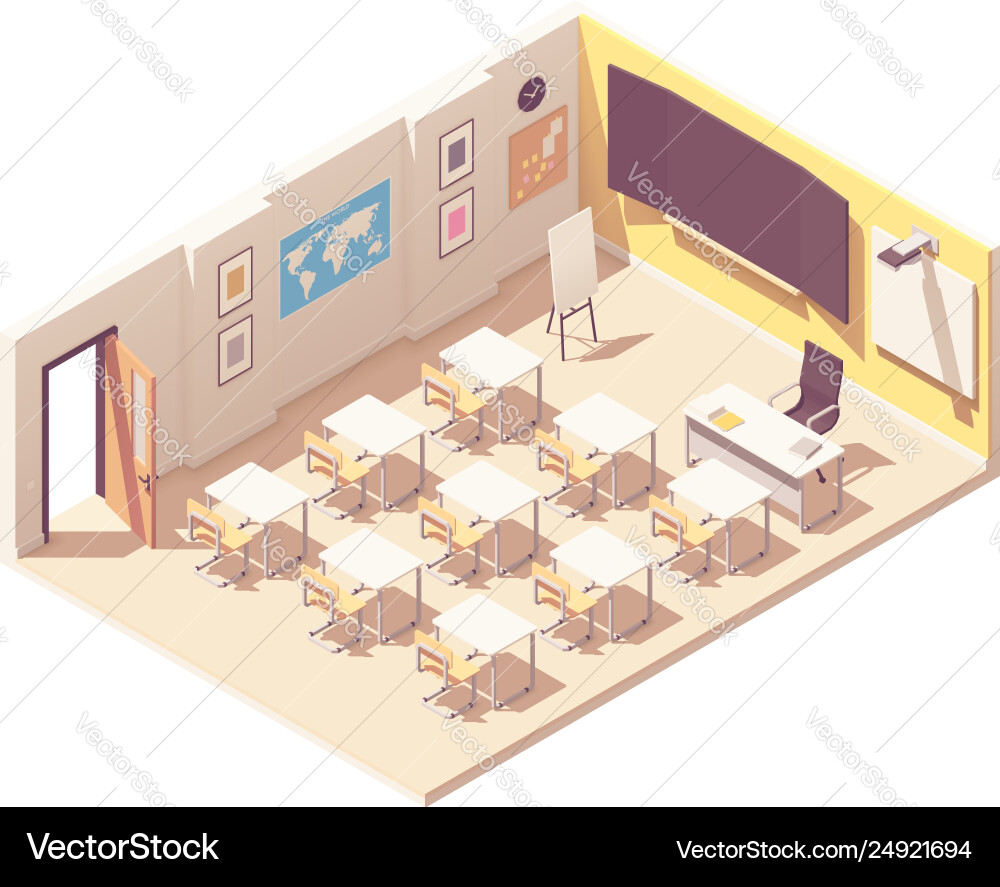 Isometric School Classroom Interior Royalty Free Vector