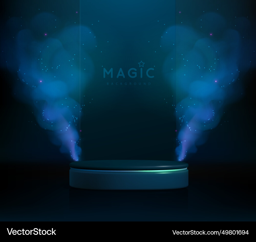Magic blue showcase with 3d podium and steam Vector Image