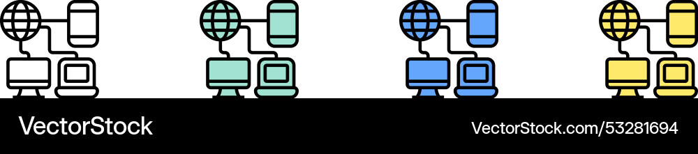 Network icon outline green blue and yellow style Vector Image