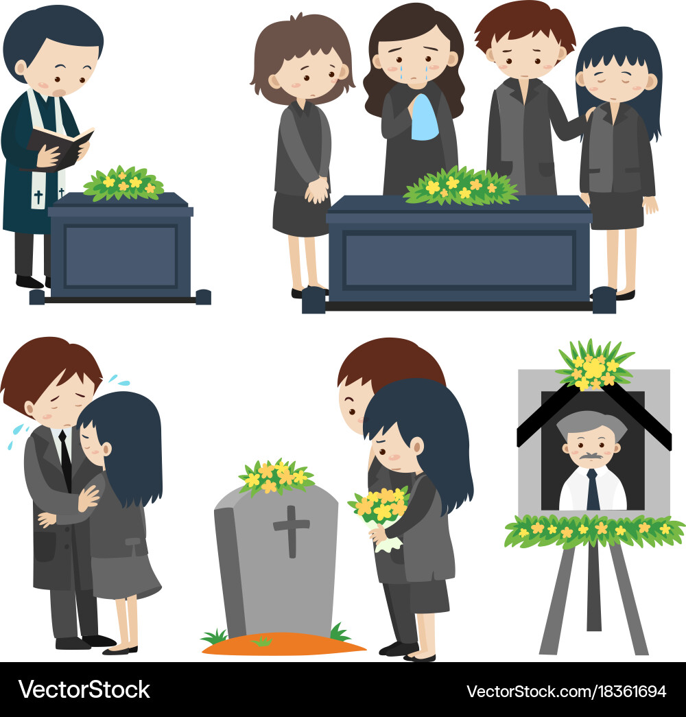 Sad people at the funeral Royalty Free Vector Image
