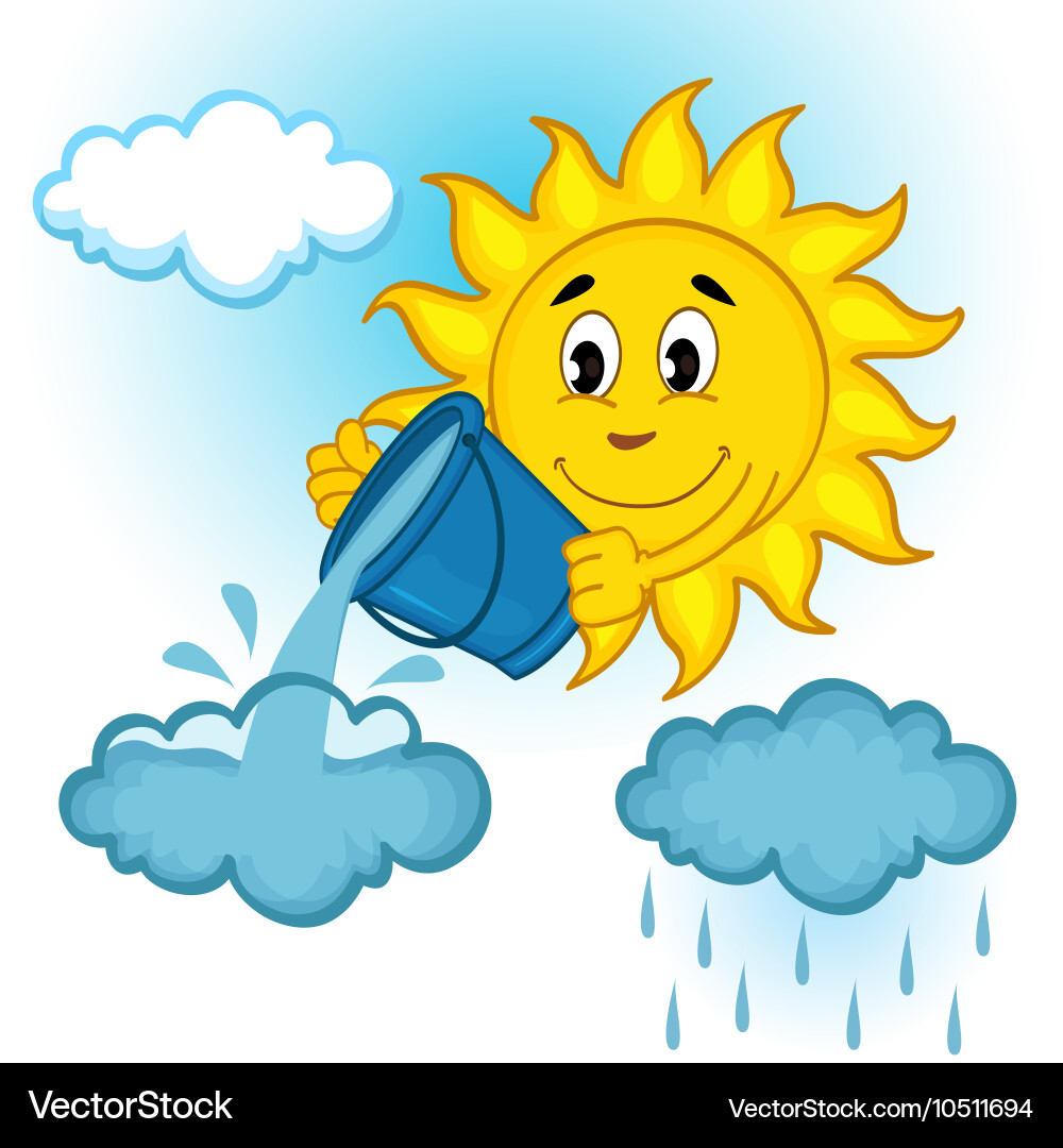 Sun and clouds with rain Royalty Free Vector Image
