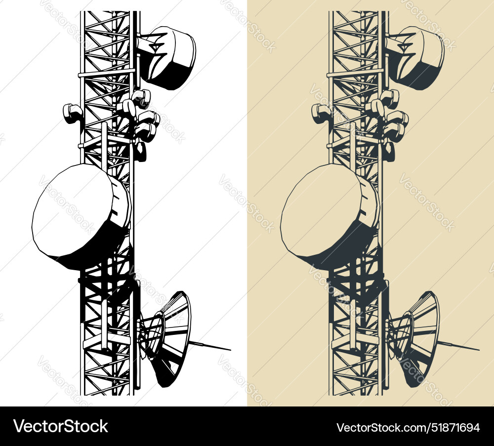 Telecommunications tower close-up Royalty Free Vector Image