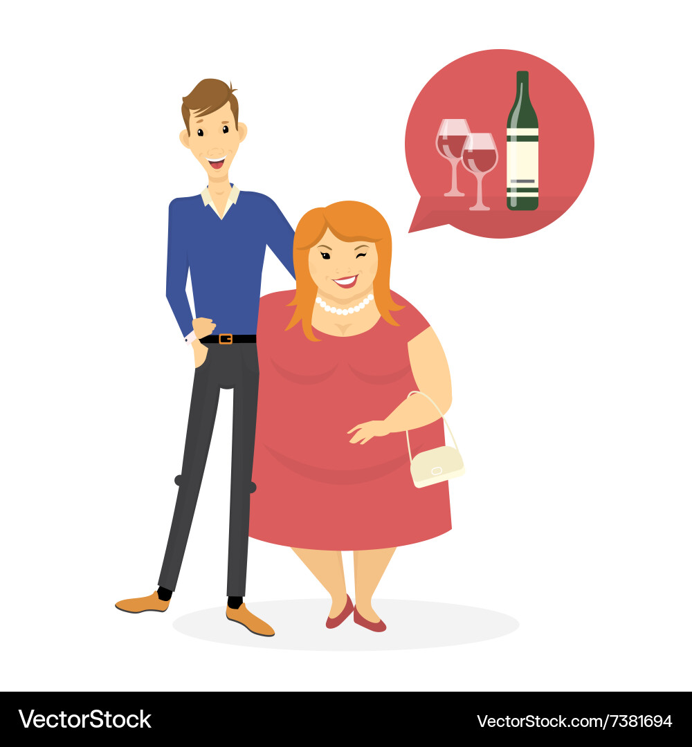 Thin man and fat woman are hugging Royalty Free Vector Image