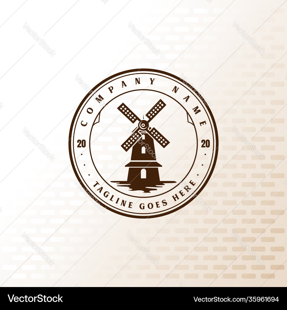 Vintage retro windmill badge label logo design Vector Image