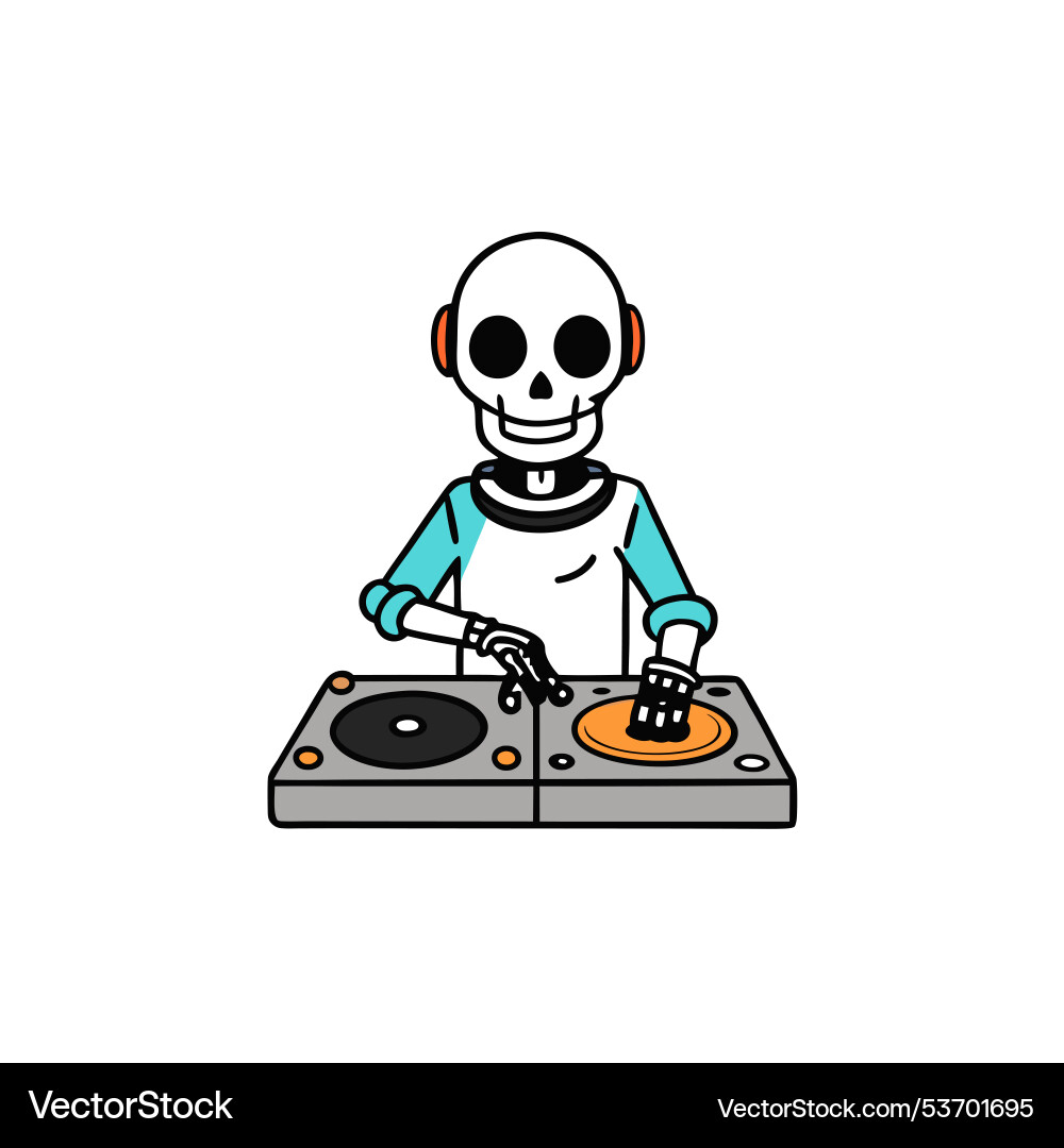Dj skeleton playing music on halloween party Vector Image
