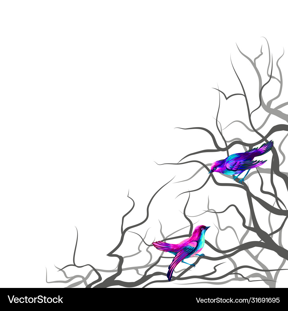 Multi-colored birds sitting on tree branches Vector Image