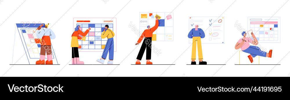 People planning task schedule with calendar Vector Image