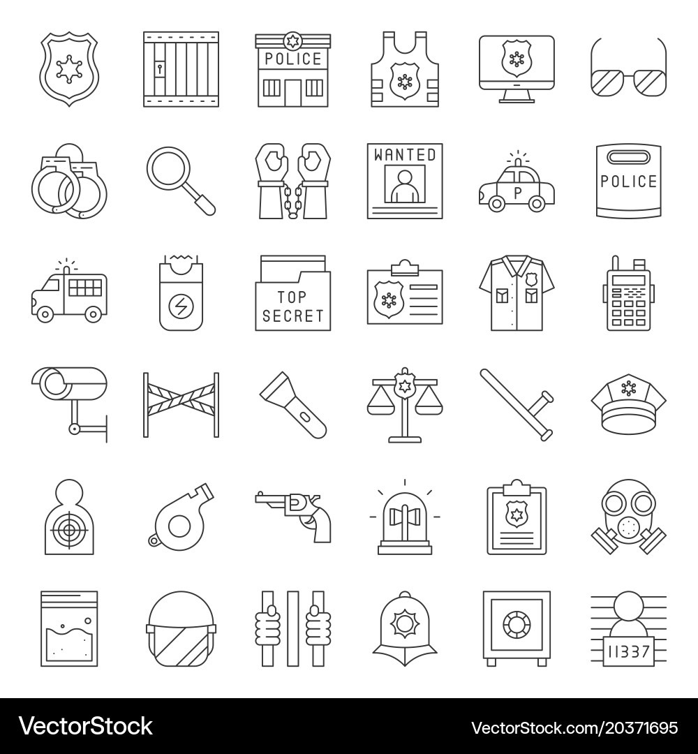 Police related icon set Royalty Free Vector Image