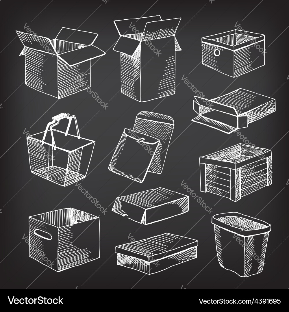 Sketch of Boxes and Packaging Royalty Free Vector Image