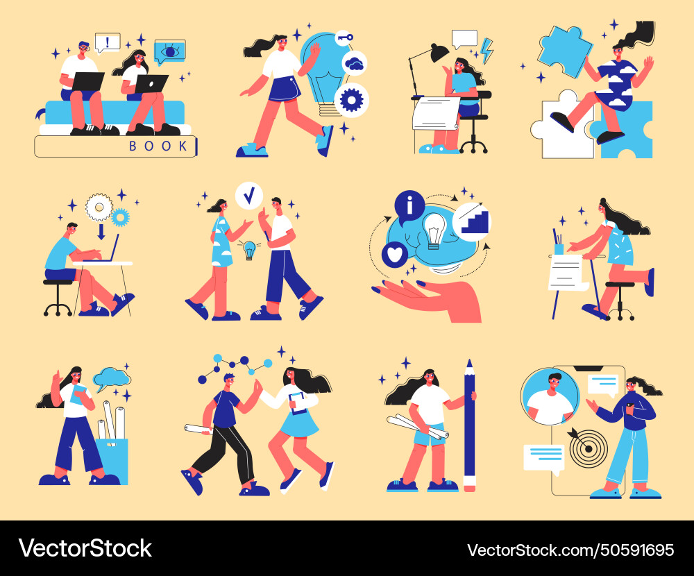 Team work flat set Royalty Free Vector Image - VectorStock