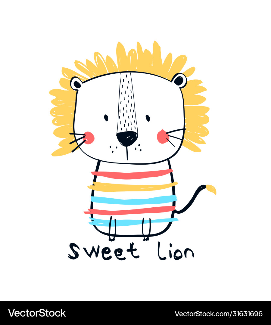 Cute lion for t-shirt design Royalty Free Vector Image